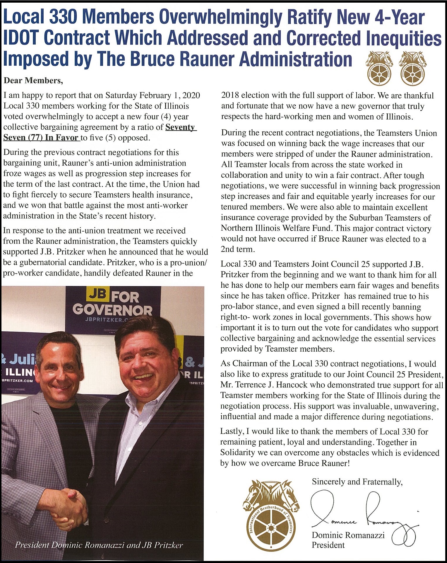 Local 330 Members Overwhelmingly Ratify New 4- Year I.D.O.T. Contract