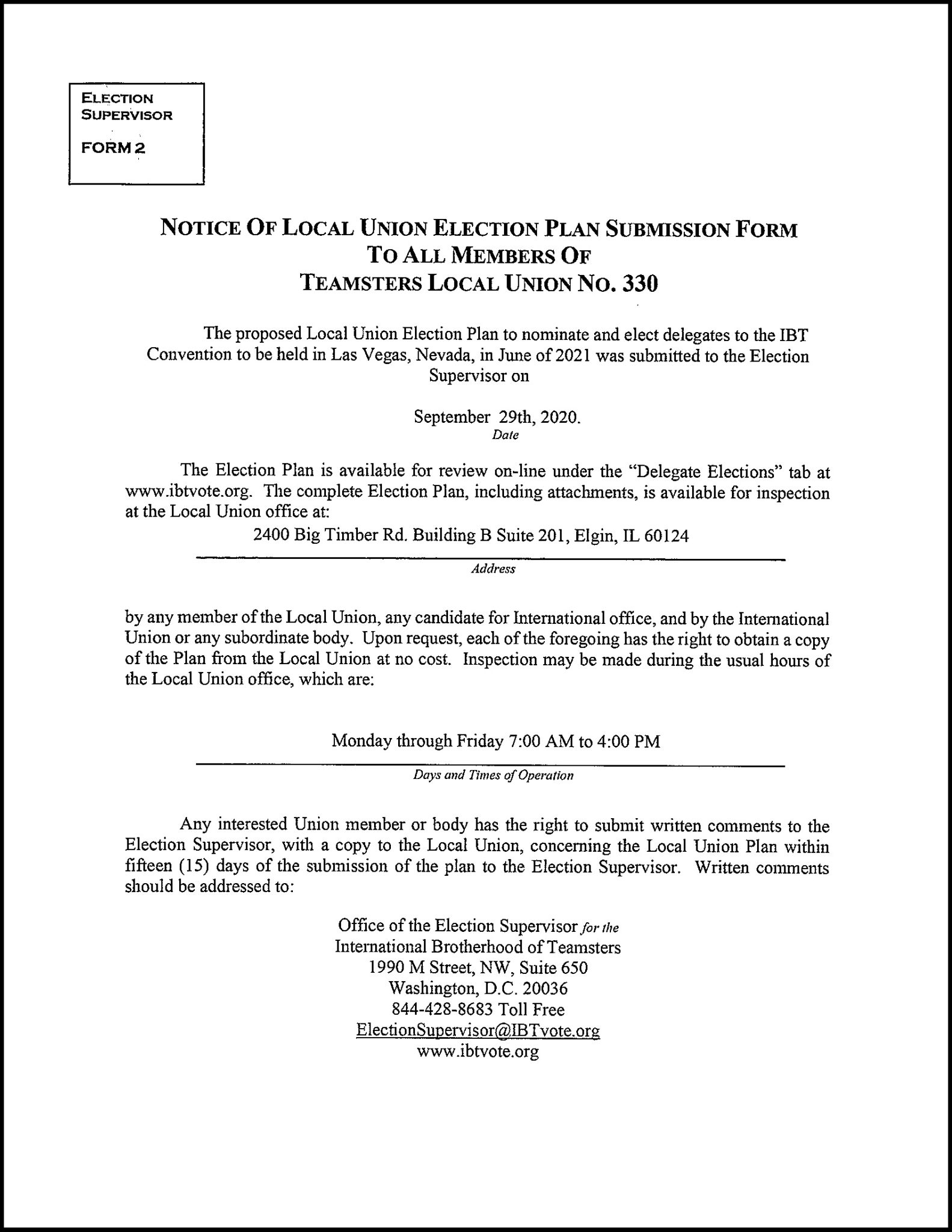 NOTICE OF LOCAL UNION ELECTION PLAN SUBMISSION FORM TO ALL MEMBERS OF ...