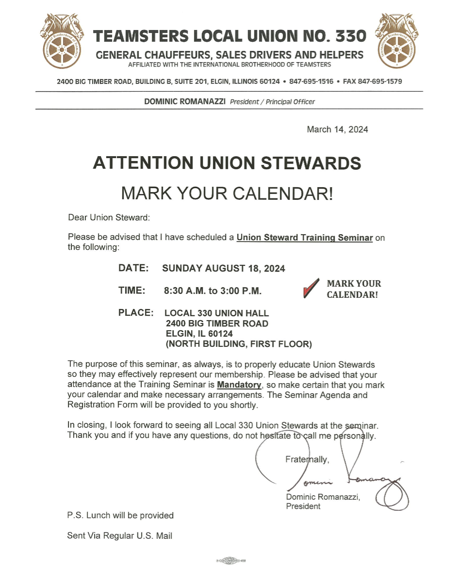 ATTENTION UNION STEWARDS, MARK YOUR CALENDAR! STEWARD TRAINING SEMINAR ...